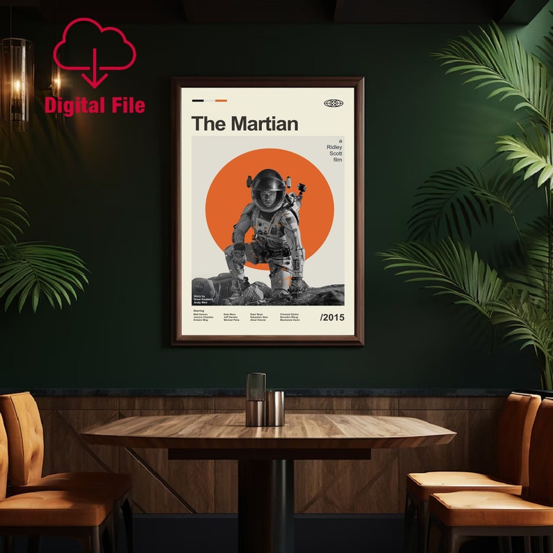 Mid Century Modern the Martian Poster Digital Print, Modern Movie Wall ...