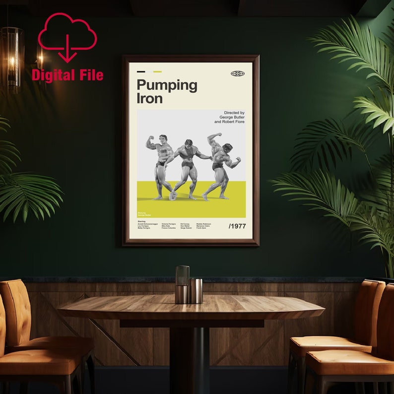 Mid Century Modern Pumping Iron Poster Digital Print, Modern Movie Wall ...