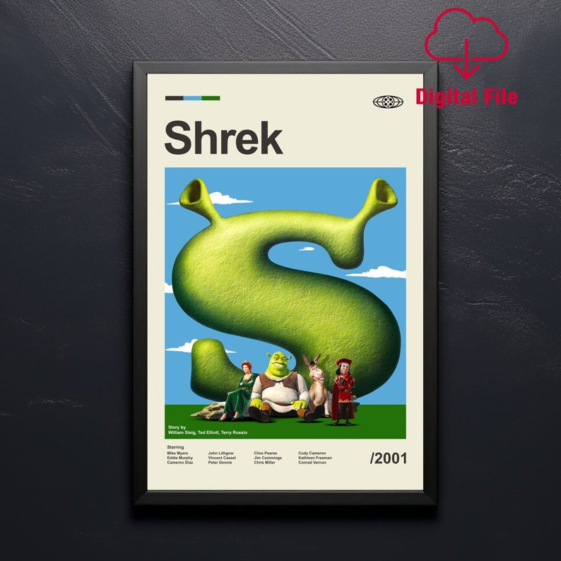 Mid Century Modern Shrek Poster Digital Print, Modern Movie Wall Art ...