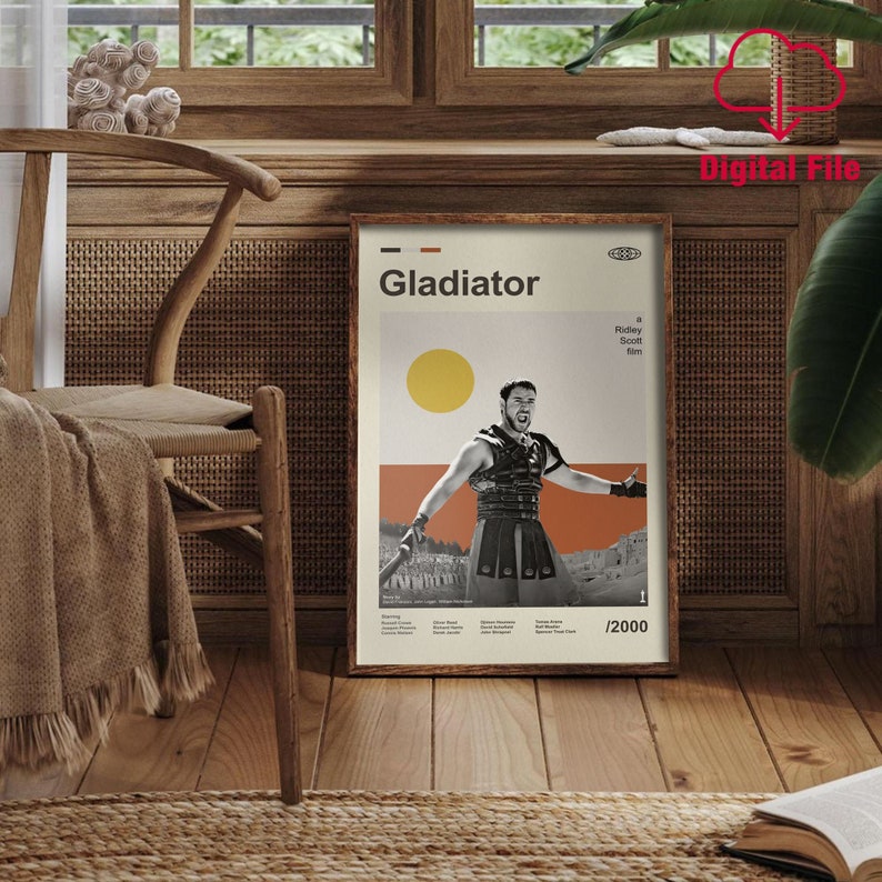 Mid Century Modern Gladiator Poster Digital Print, Modern Movie Wall ...