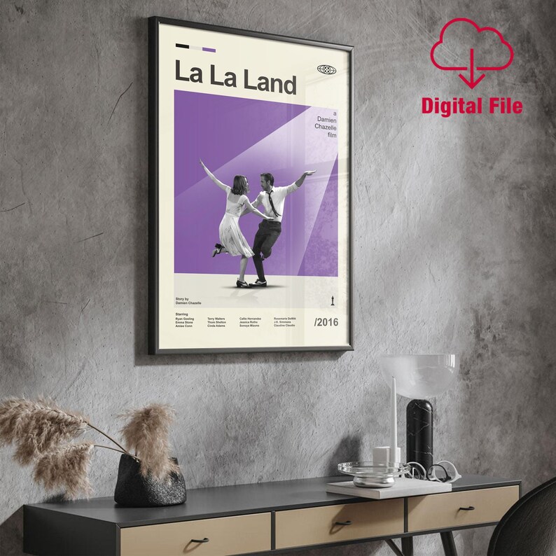 Mid Century Modern La La Land Poster Digital Print, Modern Movie Wall ...