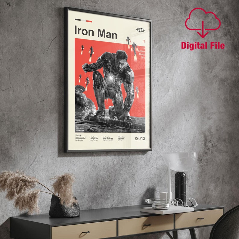 Mid Century Modern Iron Man 3 Poster Digital Print, Modern Movie Wall ...