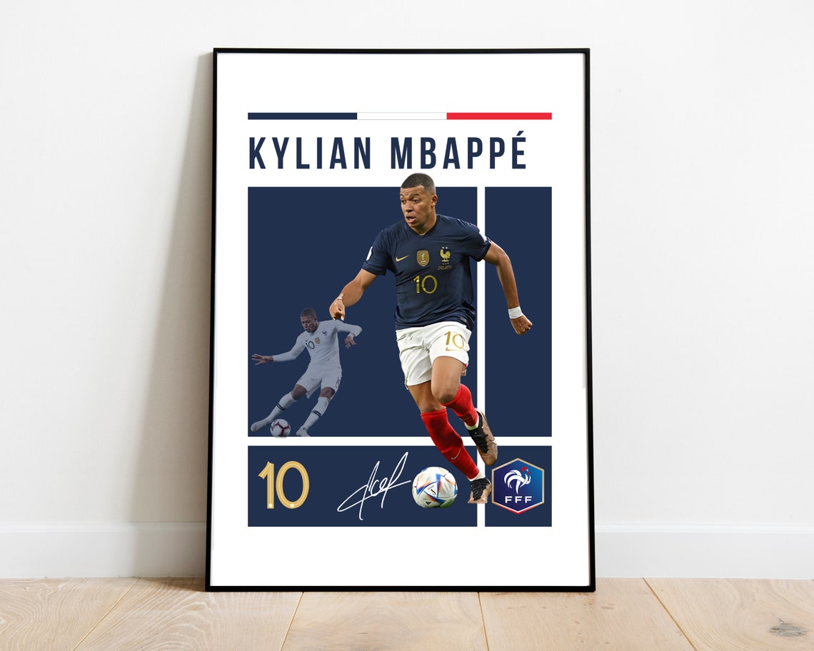 Kylian Mbappé Poster, Mbappé Football Art, Mbappé French Soccer, Mbappé ...