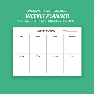 Weekly Planner Printable Landscape, Minimalist Weekly Schedule, Week at ...