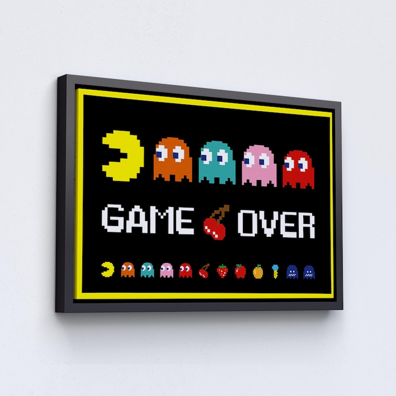 Arte em tela de fliperama retrô: Pac-Man Game Over, decoração para sala ...