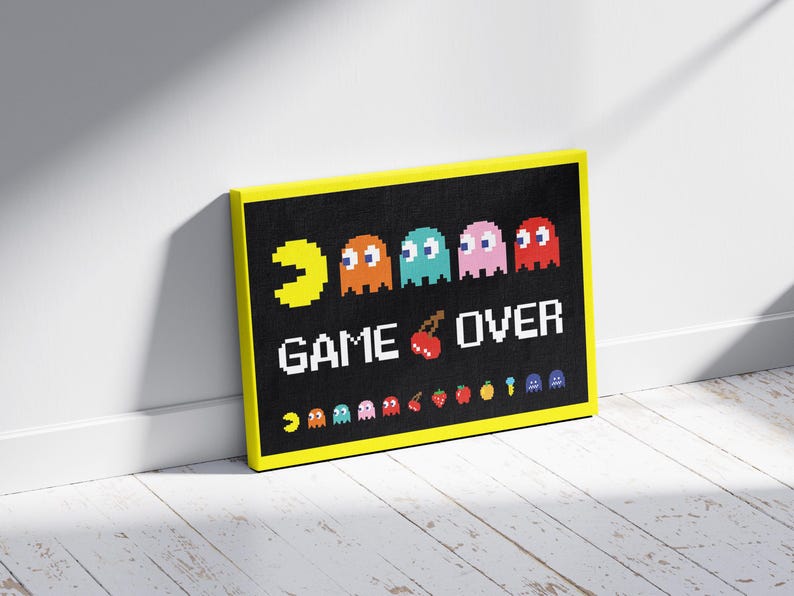 Retro Arcade Canvas Art: Pac-man Game Over, Gamer Room Decor - Etsy ...