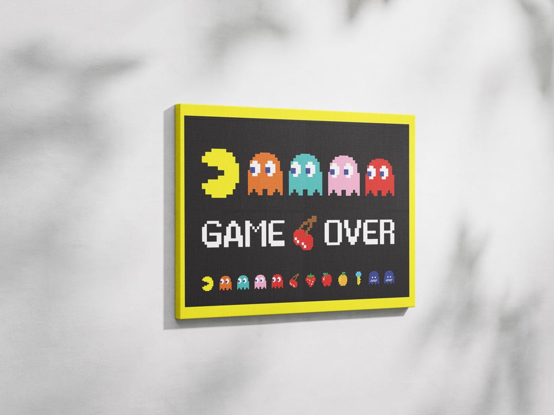 Pac Man Gaming Canvas, Pacman Ghosts, Retro Arcade Poster, Games Room ...