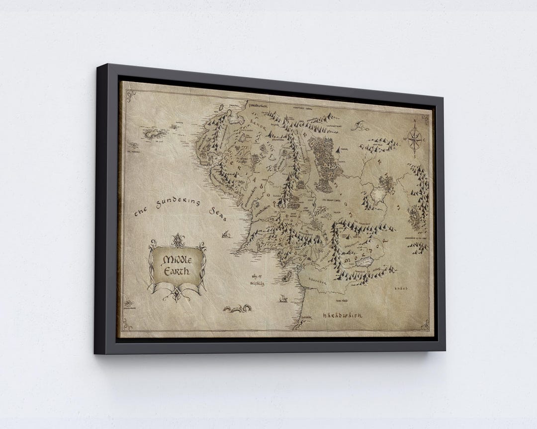 Middle Earth Map Poster Print: Vintage Fantasy World Canvas Wall Art - Etsy