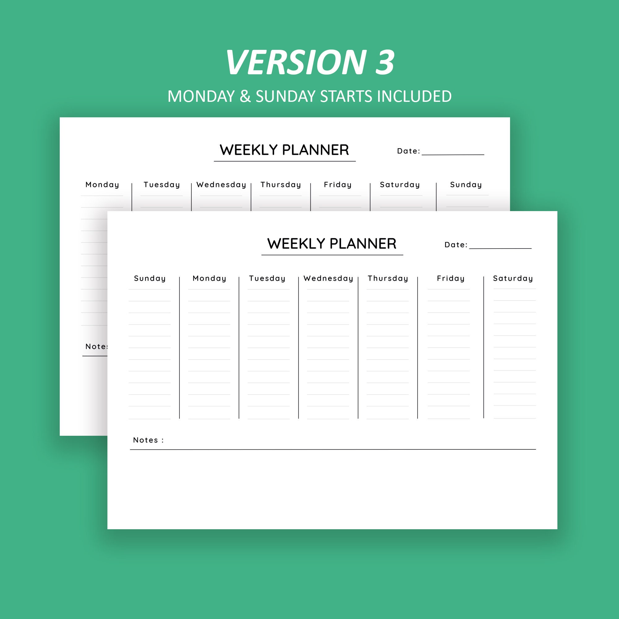 Weekly Planner Printable Landscape, Minimalist Weekly Schedule, Week at ...