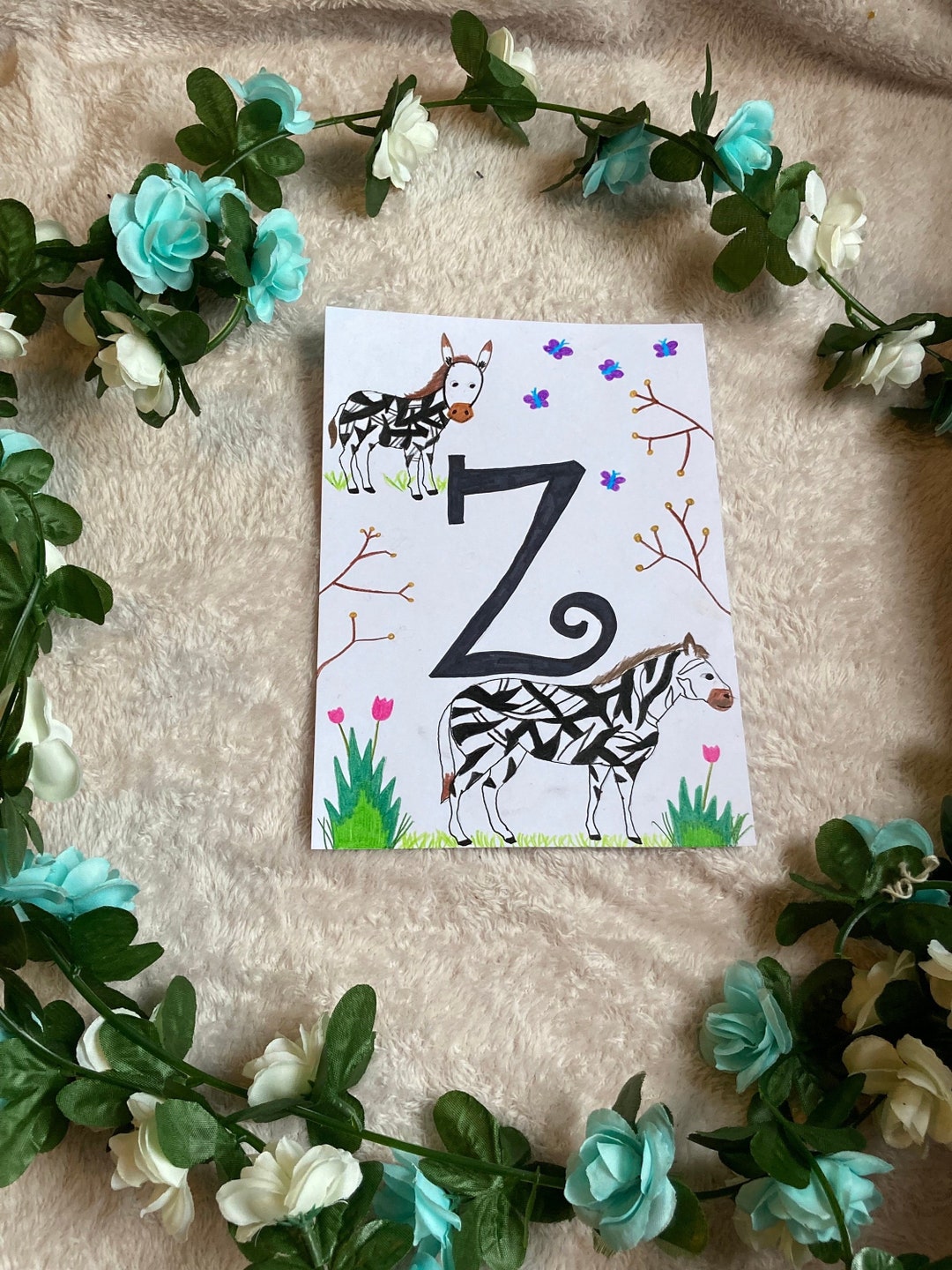 Personalised Initial Print, Letter Z Drawing A5, Zebra, Alphabet Poster ...
