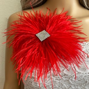 Large Red Feather Brooch Pin Shoulder Corsage Wedding Accessories Red ...