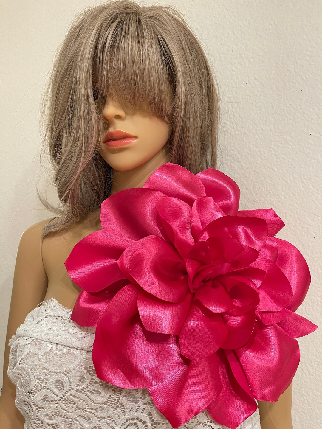 Big Large Pink Flower Brooch Fabric Flower Brooch Large Scale Flower ...