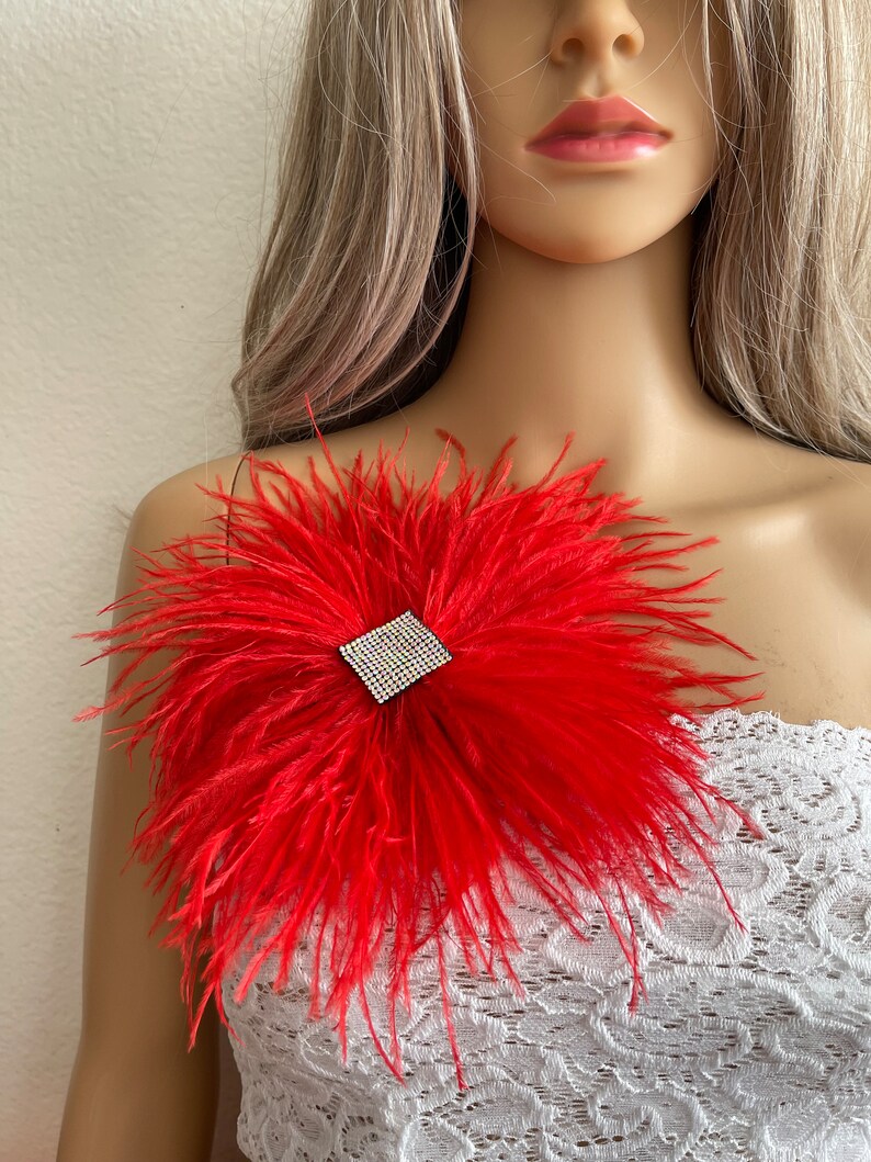 Large Red Feather Brooch Pin Shoulder Corsage Wedding Accessories Red ...