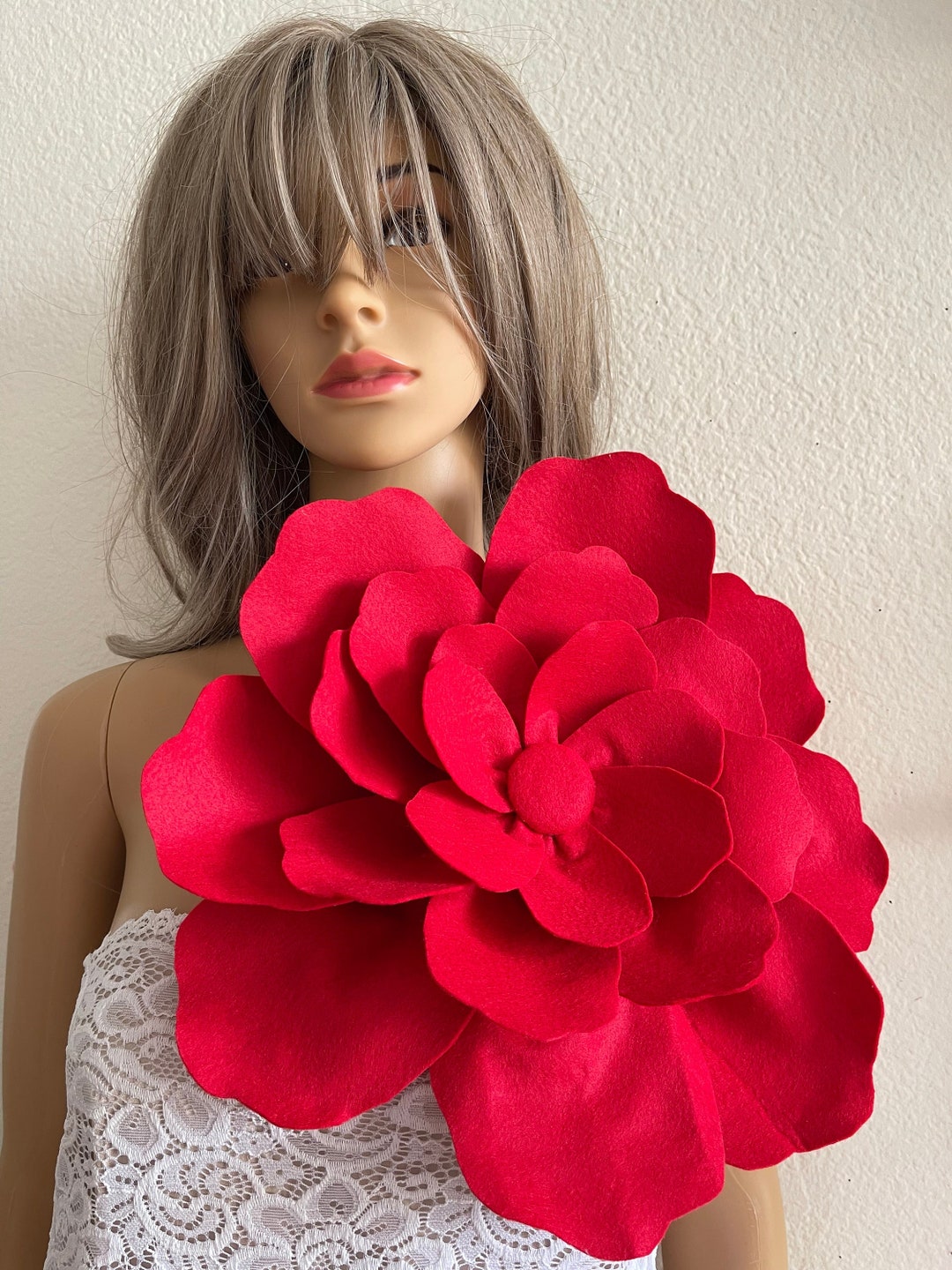 Large Red Flower Brooch Pin Shoulder Corsage Red Party Flower Brooch ...