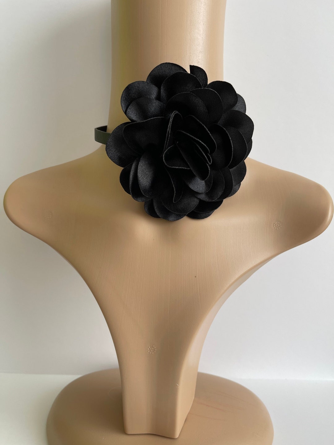 Black Silk Rose Flower Choker Necklace Black Flower Choker Necklace ...