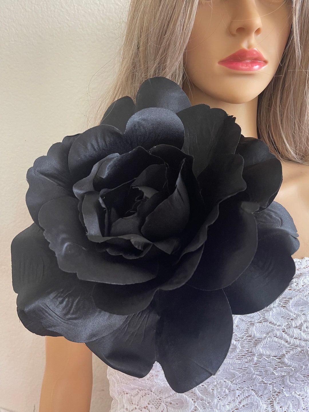 Big Large Black Rose Flower Brooch Pin Large Black Flower Pin Shoulder ...