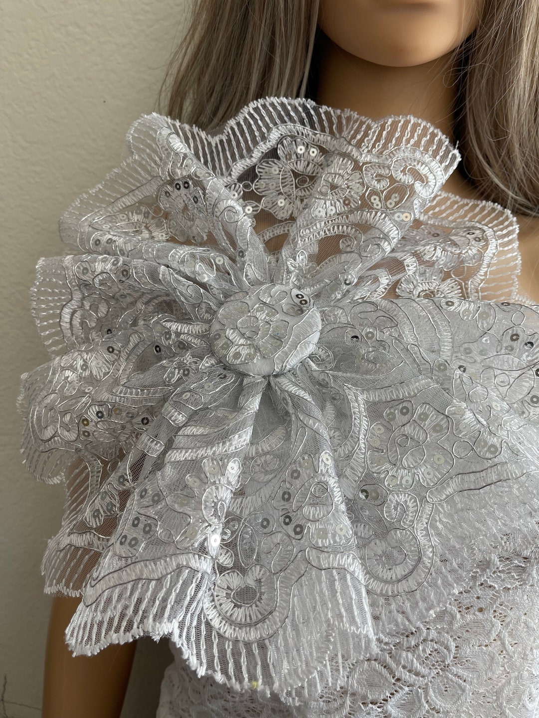 Oversized White Lace Brooch Pin Shoulder Corsage Accessories Wedding ...