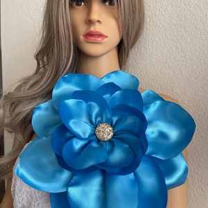 Large Blue Flower Brooch Pin Blue Flower Shoulder Corsage Blue Flower ...