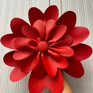 Oversized Red Flower Brooch Pin Large Red Faux Leather Flower Pin ...