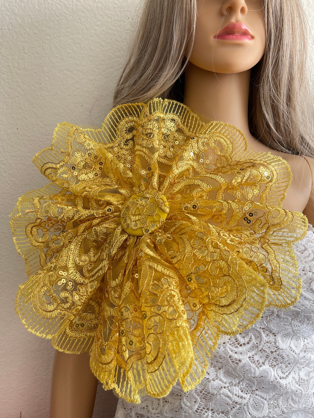 Oversized Yellow Lace Flower Brooch Pin Oversized Flower Brooch Pin ...