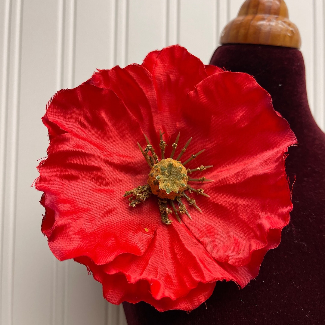 4” Red Poppy Pin Red Poppy Brooch Flower Pin Shoulder Corsage Party ...
