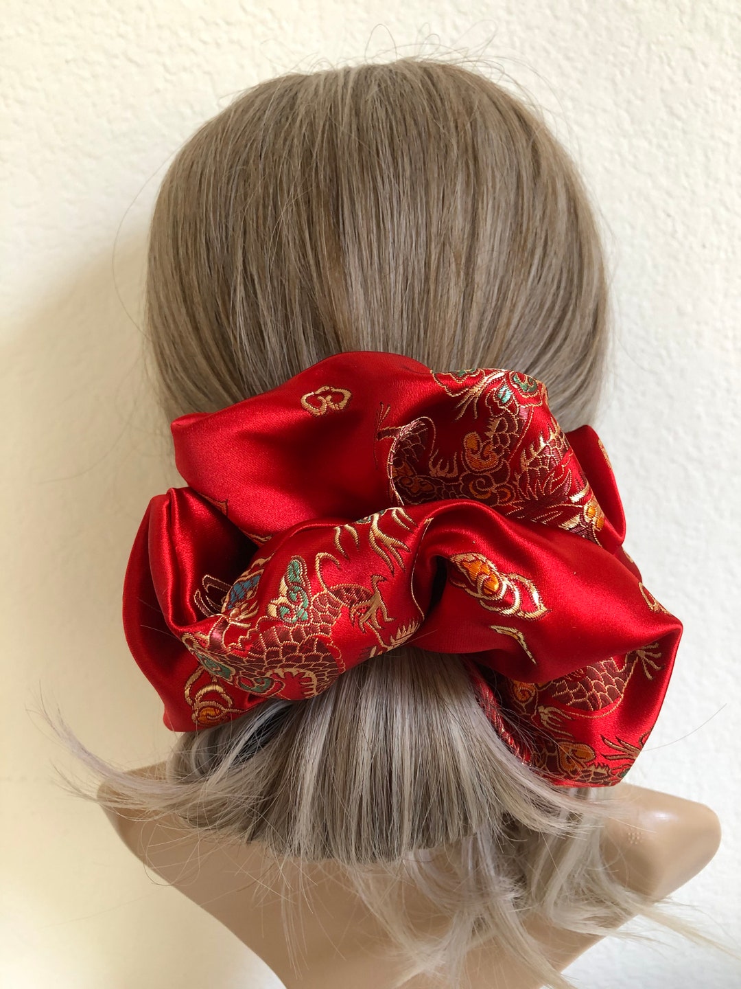 Dragon Brocade Oversized Scrunchie: Satin Silk Hair Accessory - Etsy