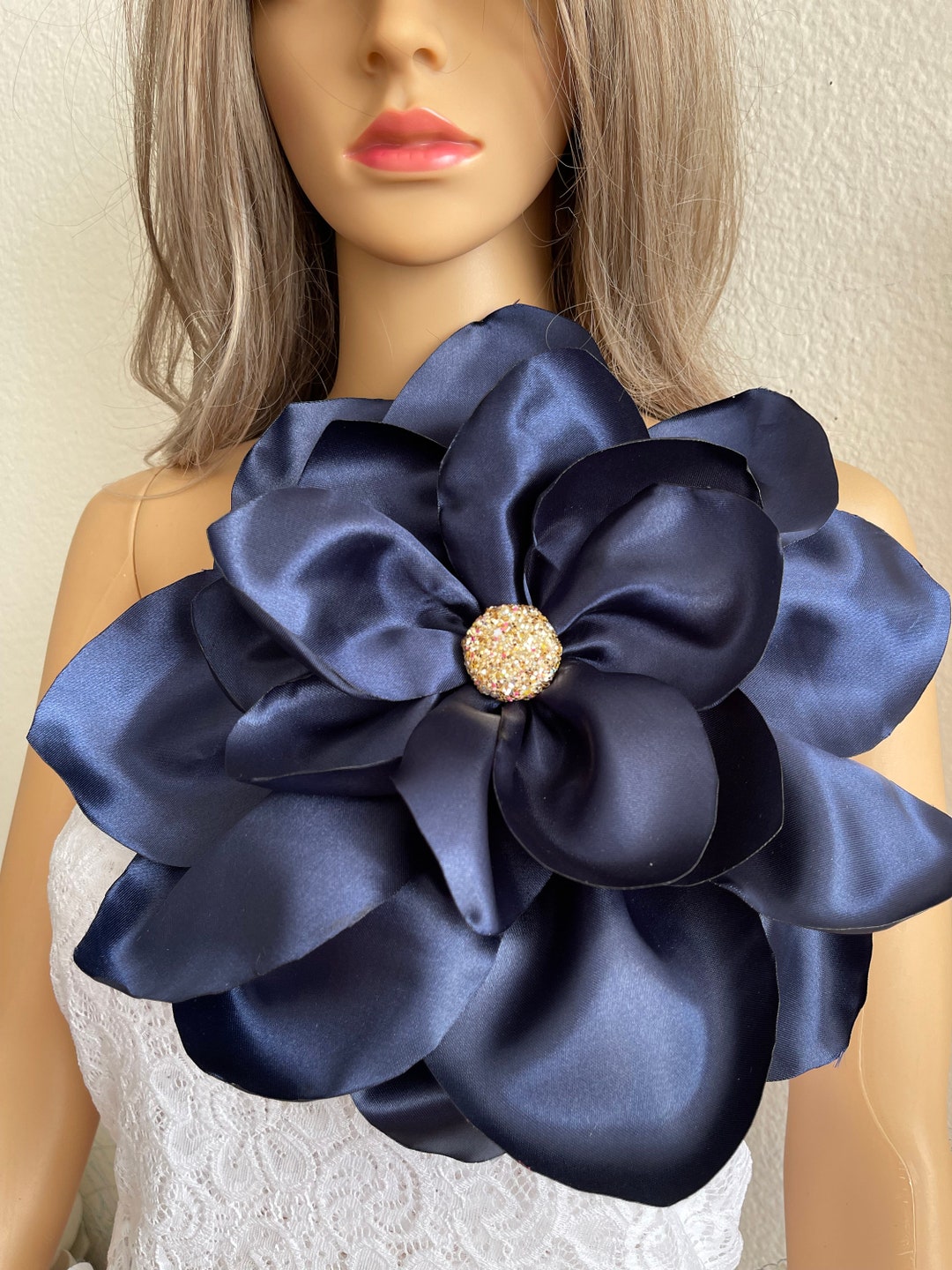 Big Dark Navy Blue Flower Brooch Pin Shoulder Corsage Nany Blue Flower ...