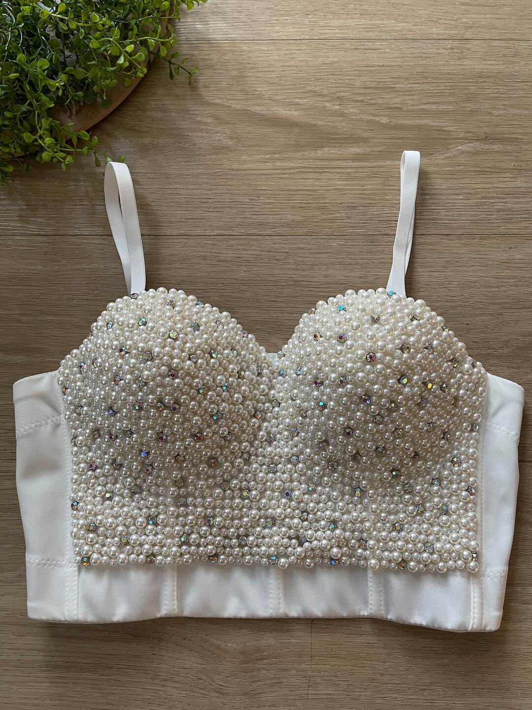 Women’s Pearls Rhinestone Bustier Crop Top for Women Wedding Bustier ...