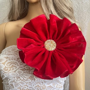 Big Red Velvet Christmas Brooch Pin Red Flower Pin Holiday Brooch Pin ...