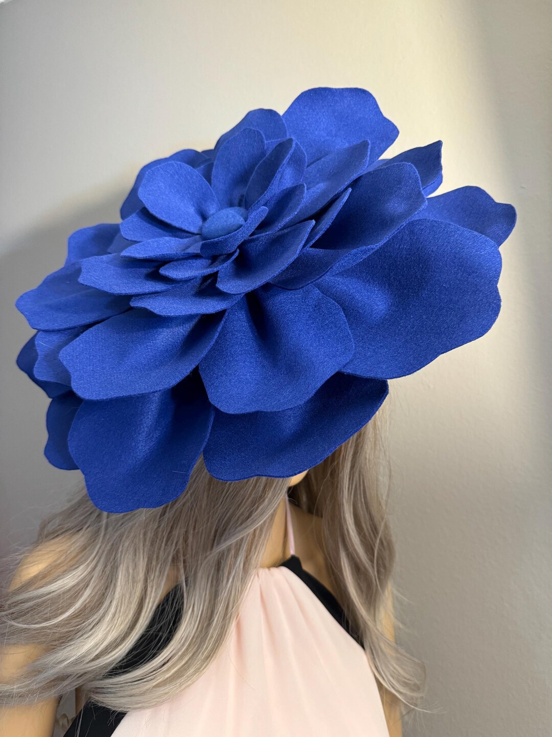 Large Royal Blue Fascinator Flower Headpiece Blue Derby Hat Blue Flower ...