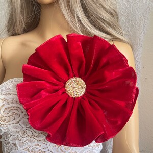 Big Red Velvet Christmas Brooch Pin Red Flower Pin Holiday Brooch Pin ...