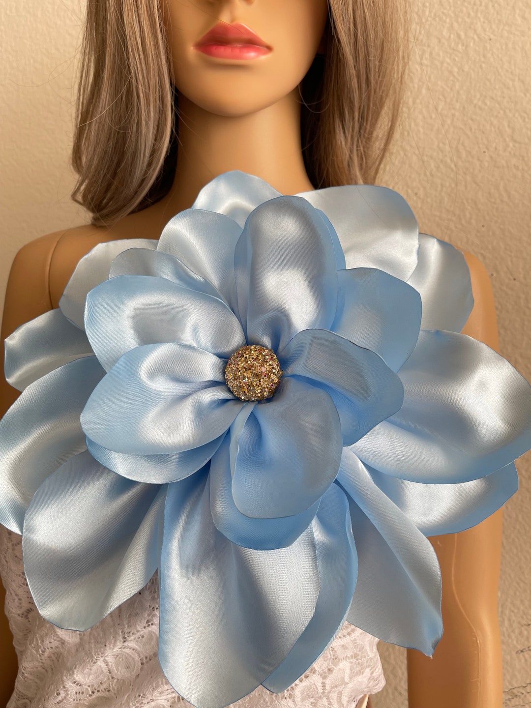 Large Light Blue Flower Brooch Pin Baby Blue Flower Pin Shoulder ...