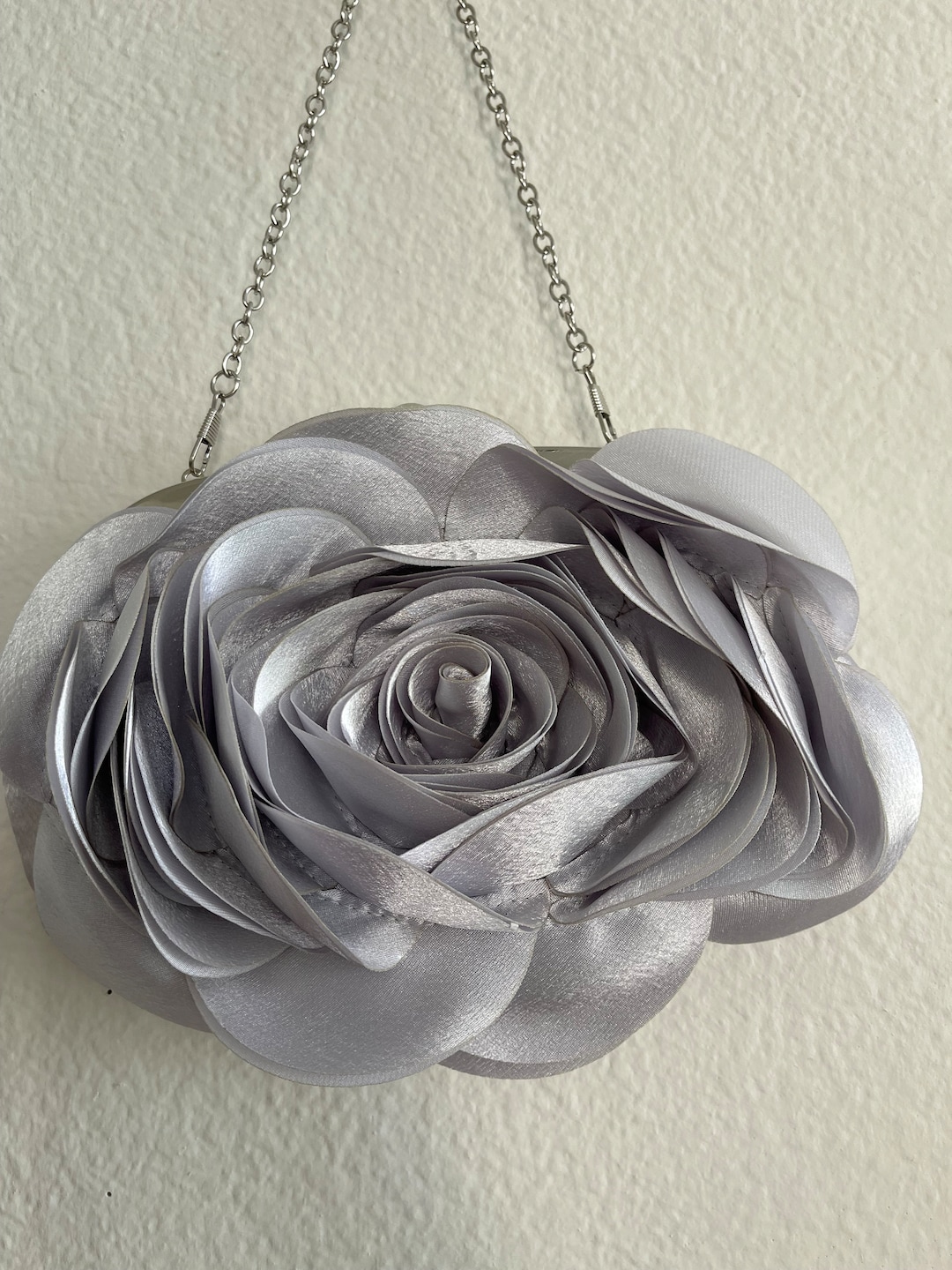 Elegant Silver Rose Floral Wedding Clutch Silver Flower Clutch Silver ...