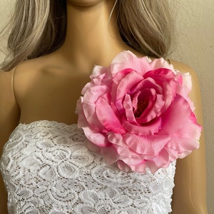 Large Pink Rose Flower Brooch Pin Jumpsuit Flower Brooch Pin Shoulder ...