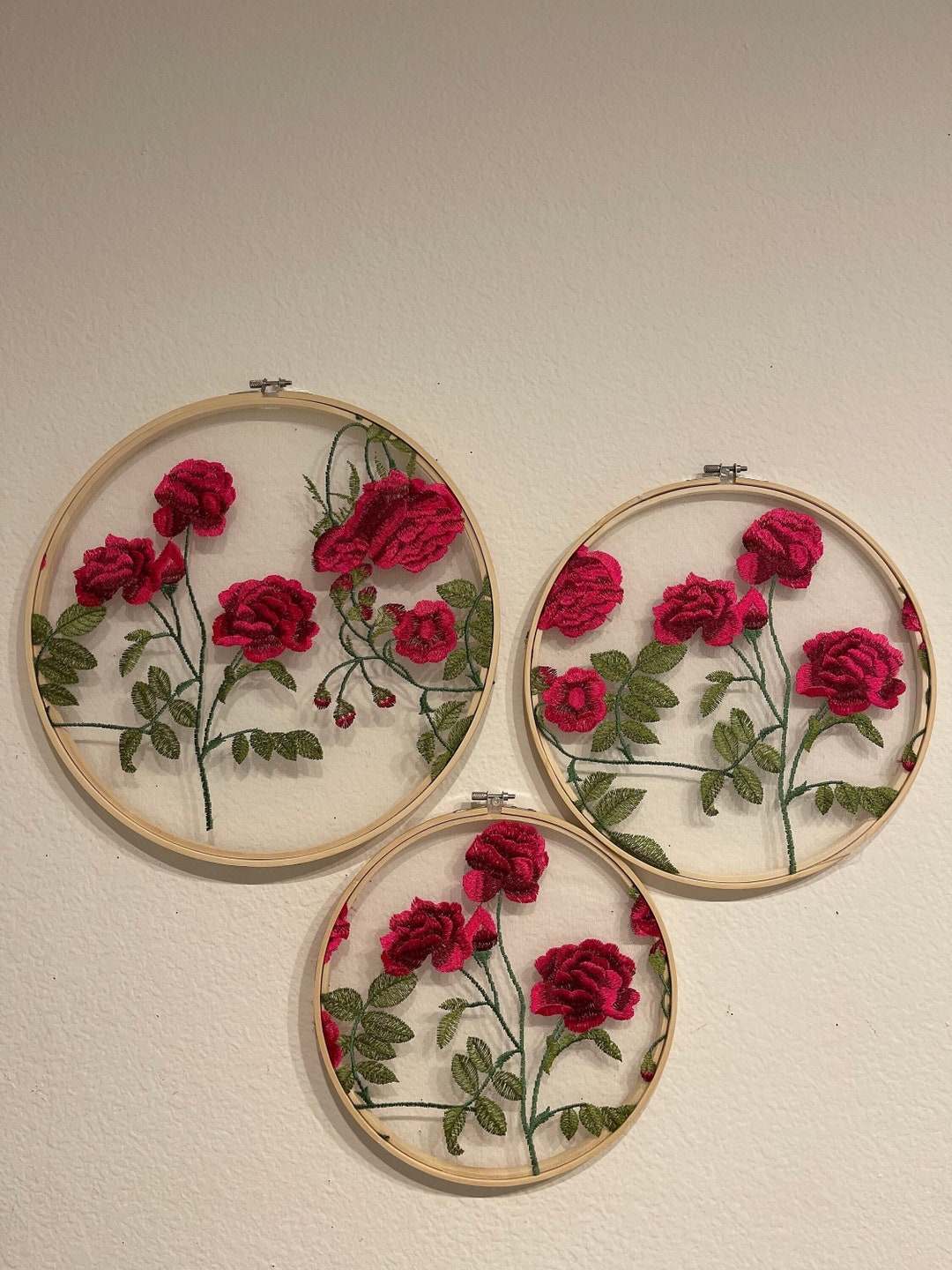 Embroidery Red Flower Wall Decor Wall Hanging Decorations Wall Art ...