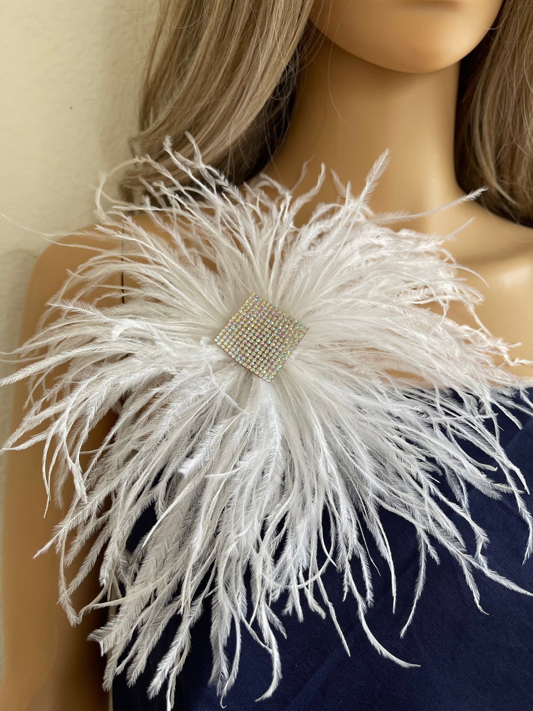 Large White Feather Brooch Pin Shoulder Corsage Women’s Flower Brooch ...