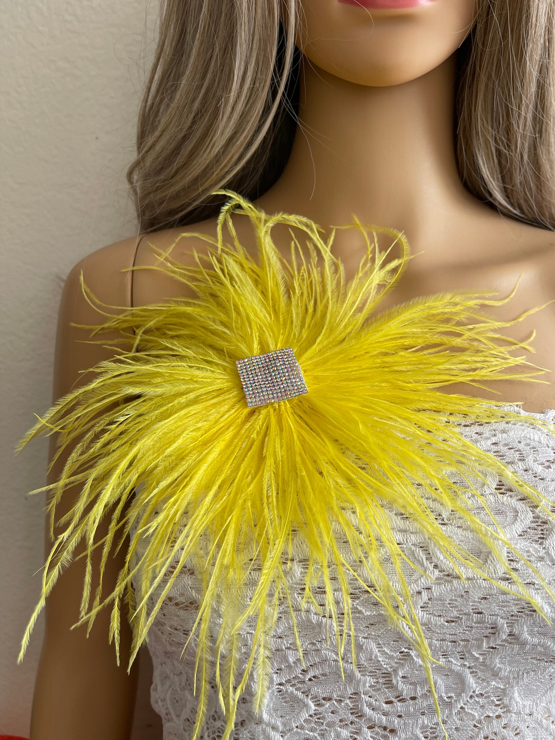 Large Yellow Feather Brooch Pin Yellow Feather Pin Party Brooch Pin ...