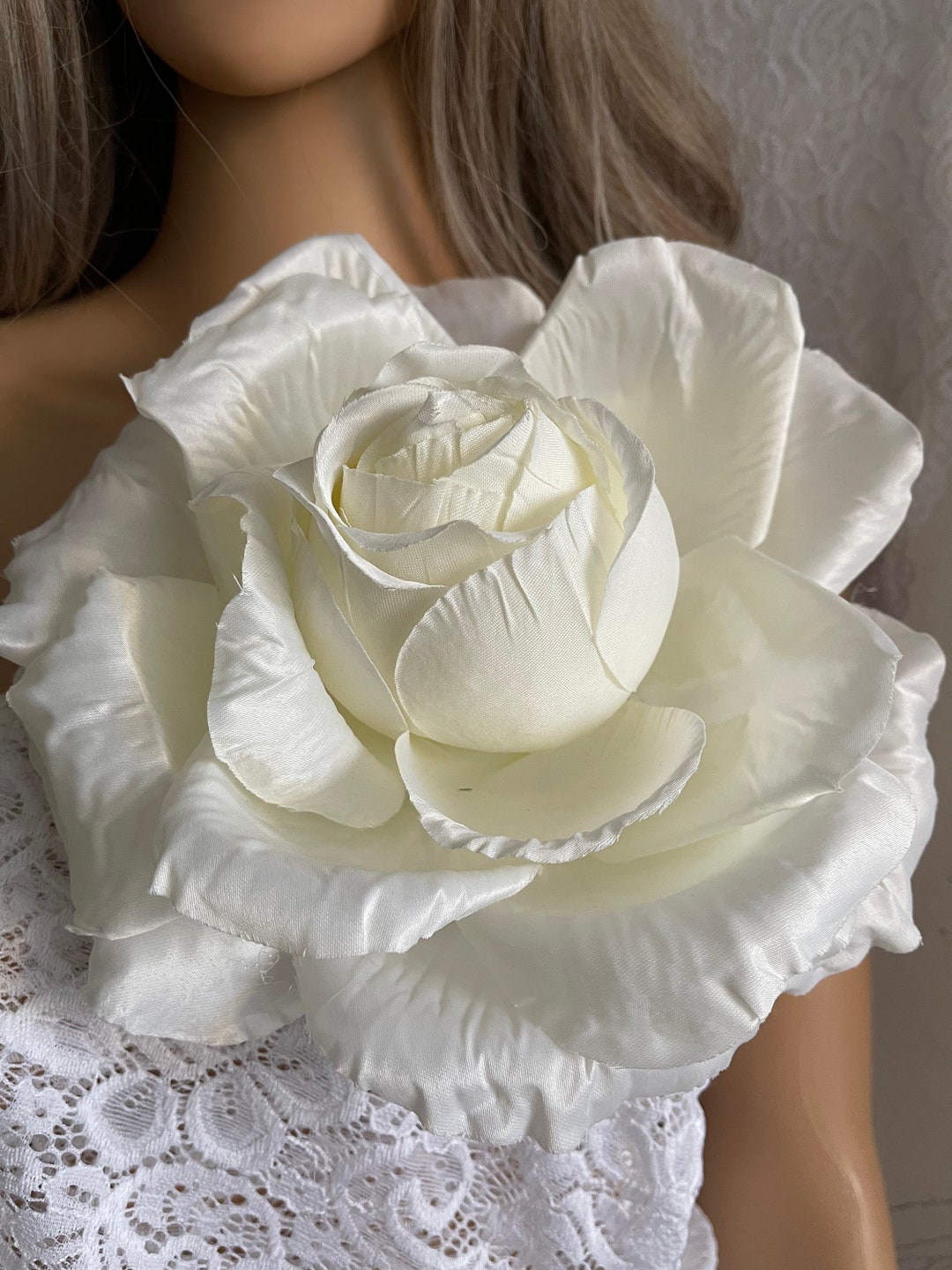 Large White Rose Flower Brooch Pin Shoulder Corsage White Flower Pin ...
