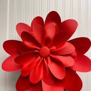 Oversized Red Flower Brooch Pin Large Red Faux Leather Flower Pin ...
