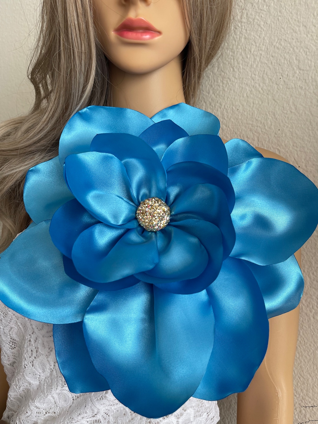 Large Blue Flower Brooch Pin Blue Flower Shoulder Corsage Blue Flower ...