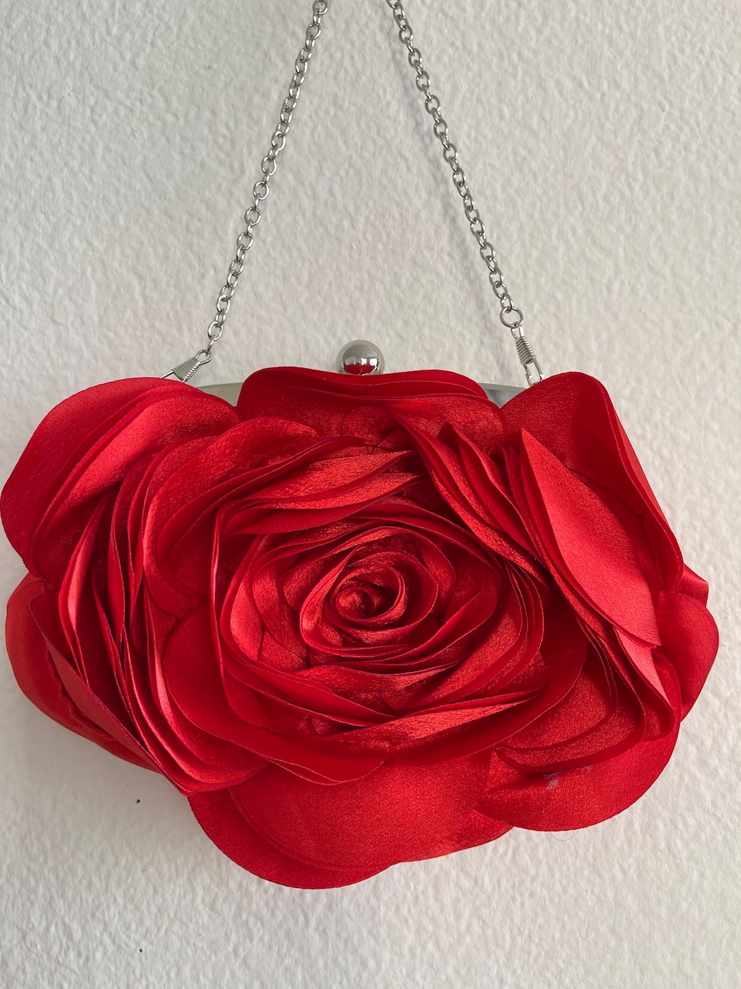 Red Rose Floral Clutch Bag for Women Red Evening Bag Red Floral Clutch ...