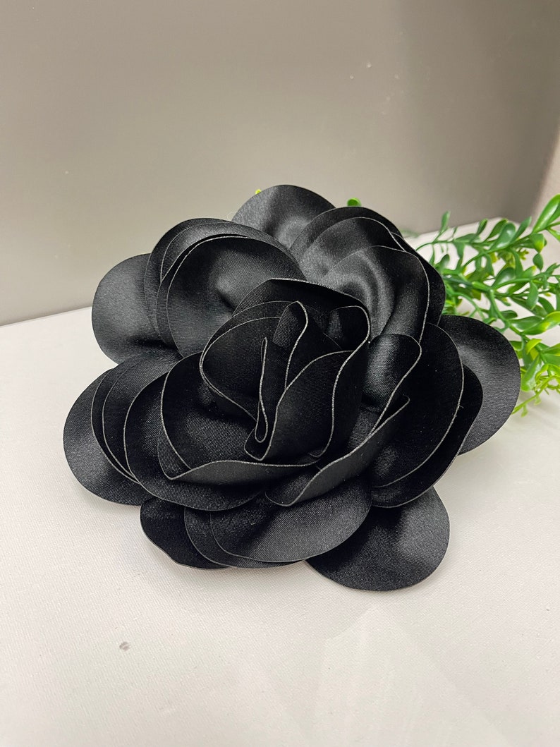 Large Black Silk Flower Brooch Large Flower Brooch Lack Rose - Etsy
