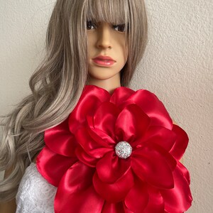 Large Red Flower Brooch Pin Shoulder Corsage Red Flower Pin Large Red ...