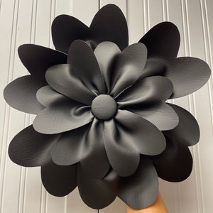 Big Large Black Leather Flower Brooch Pin Black Faux Leather Flower Pin ...