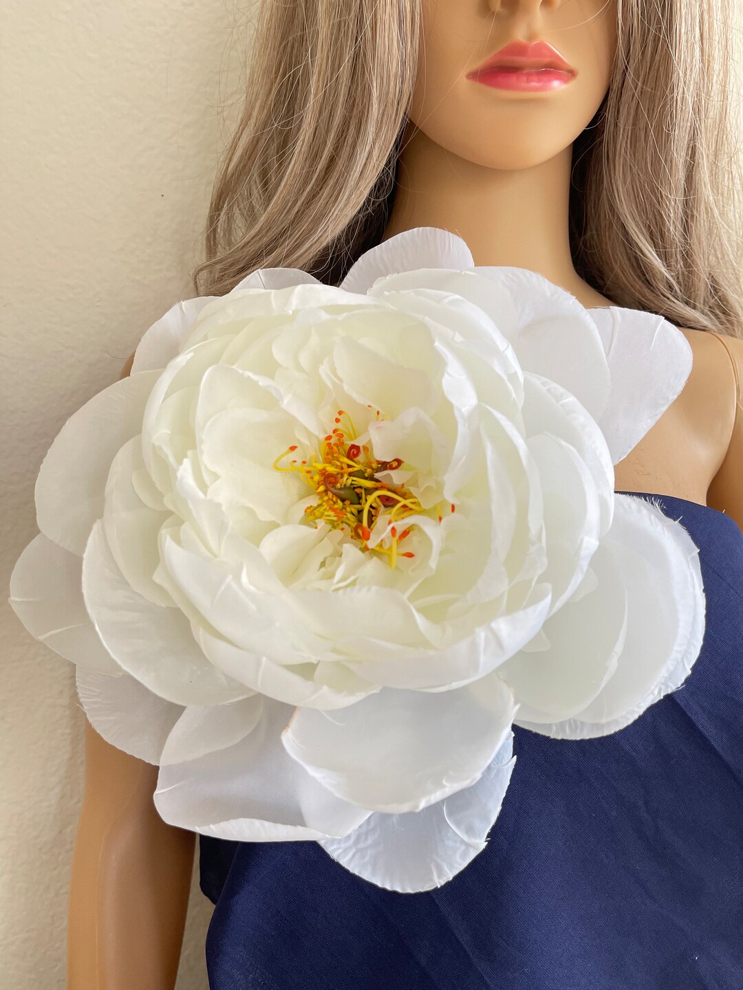 Oversized White Peony Flower Brooch Pin Large White Flower Pin Large ...
