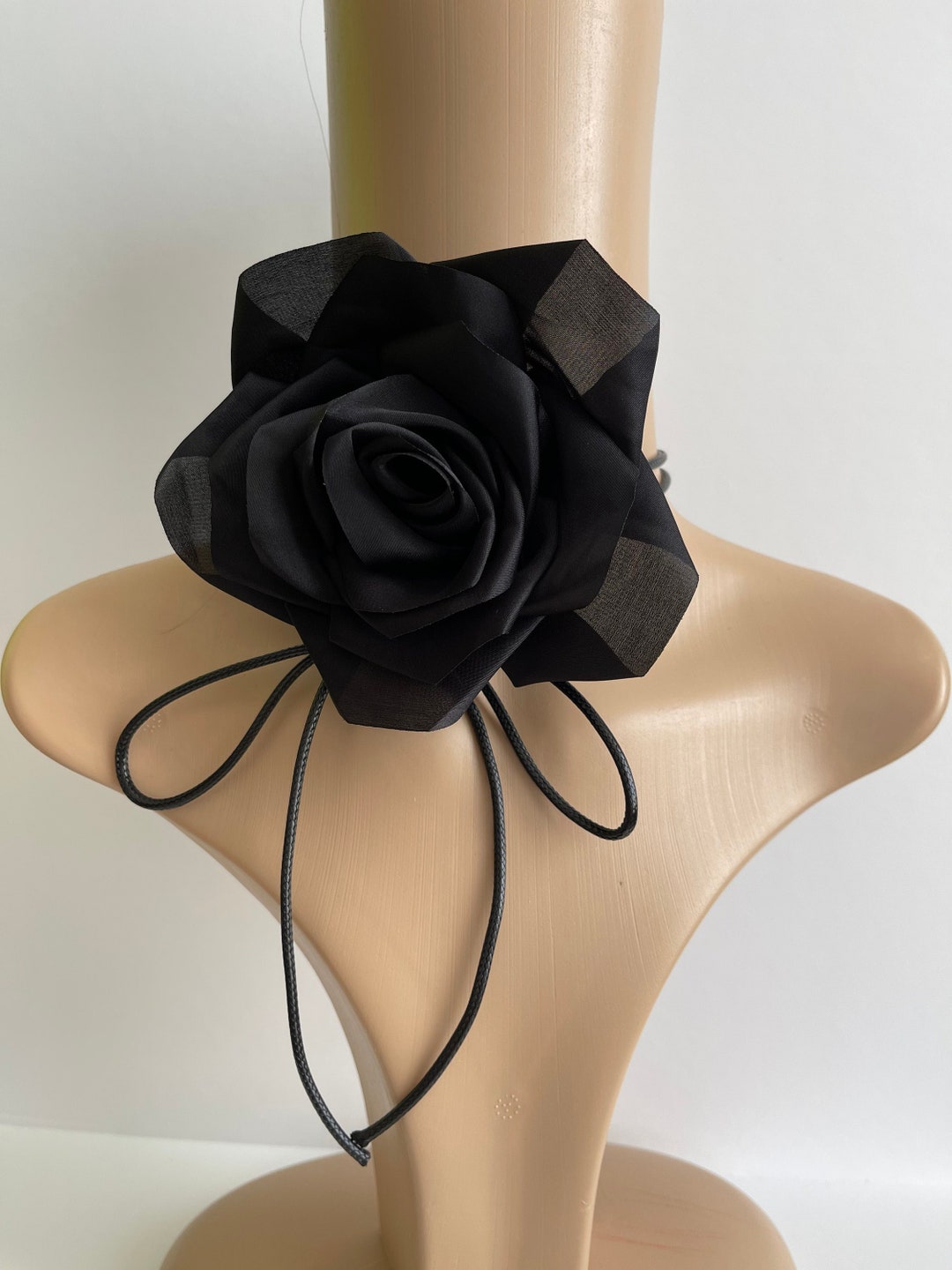 Big Black Silk Rose Flower Choker Necklace Floral Choker Necklace Black ...