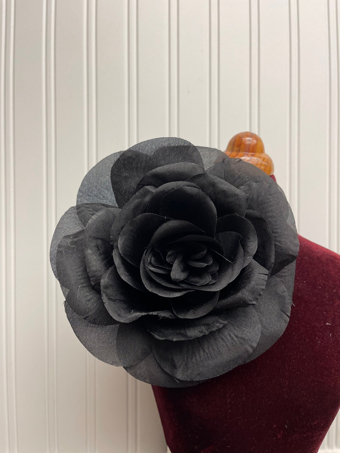 Large Black Rose Flower Brooch Pin 6.5” Black Rose Shoulder Corsage ...