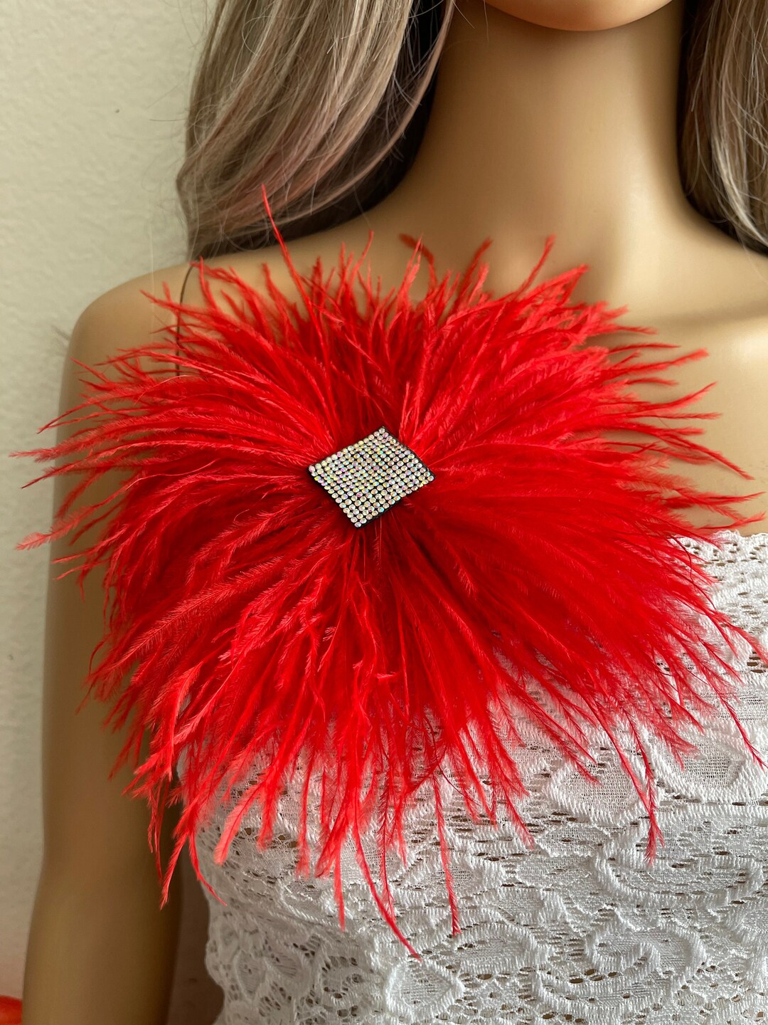 Large Red Feather Brooch Pin Shoulder Corsage Wedding Accessories Red ...