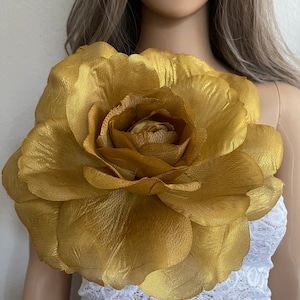 Oversize Gold Flower Brooch Pin Large Gold Rose Flower Pin Shoulder ...