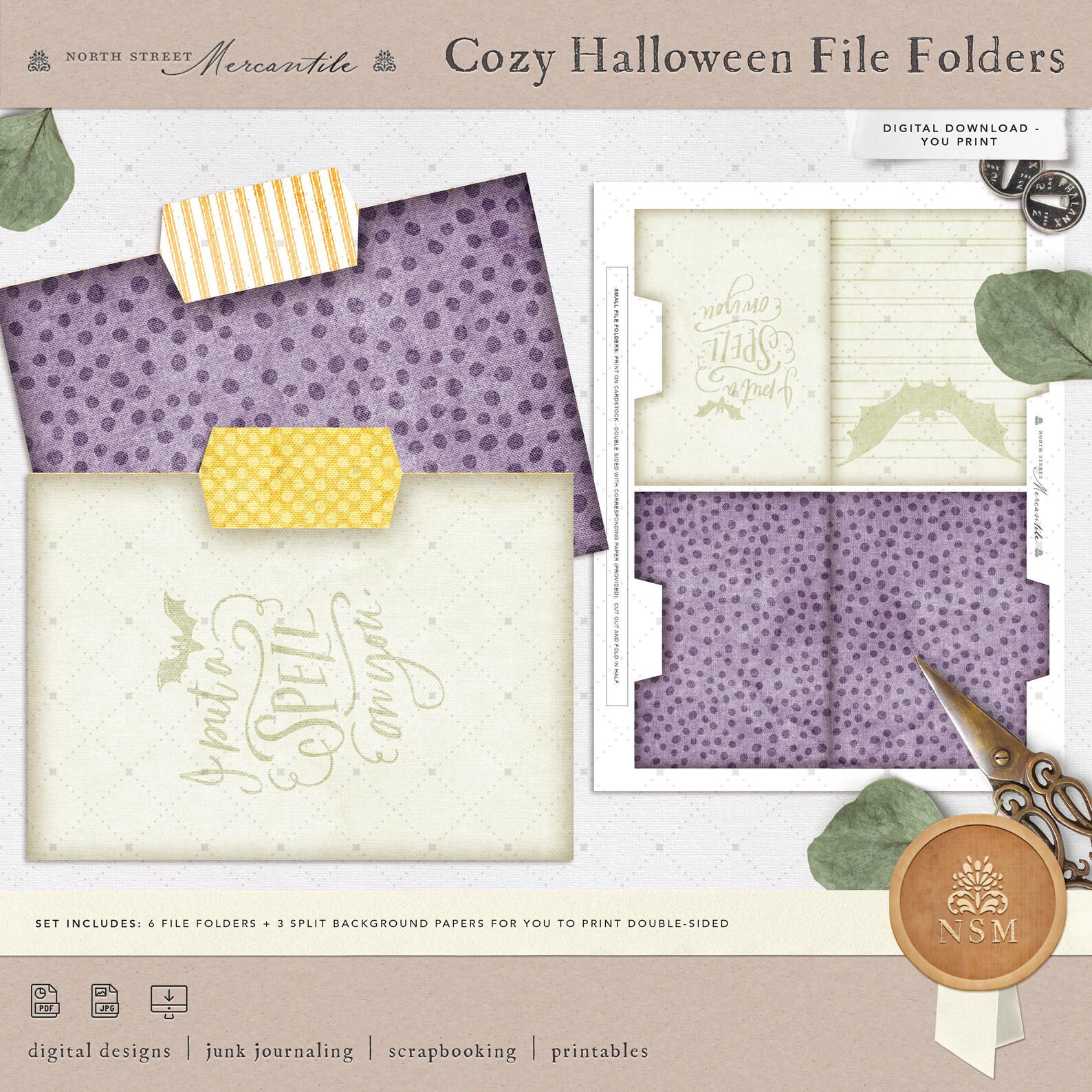 Halloween Mini File Folders, Ticking Stripes, Junk Journal Kit ...